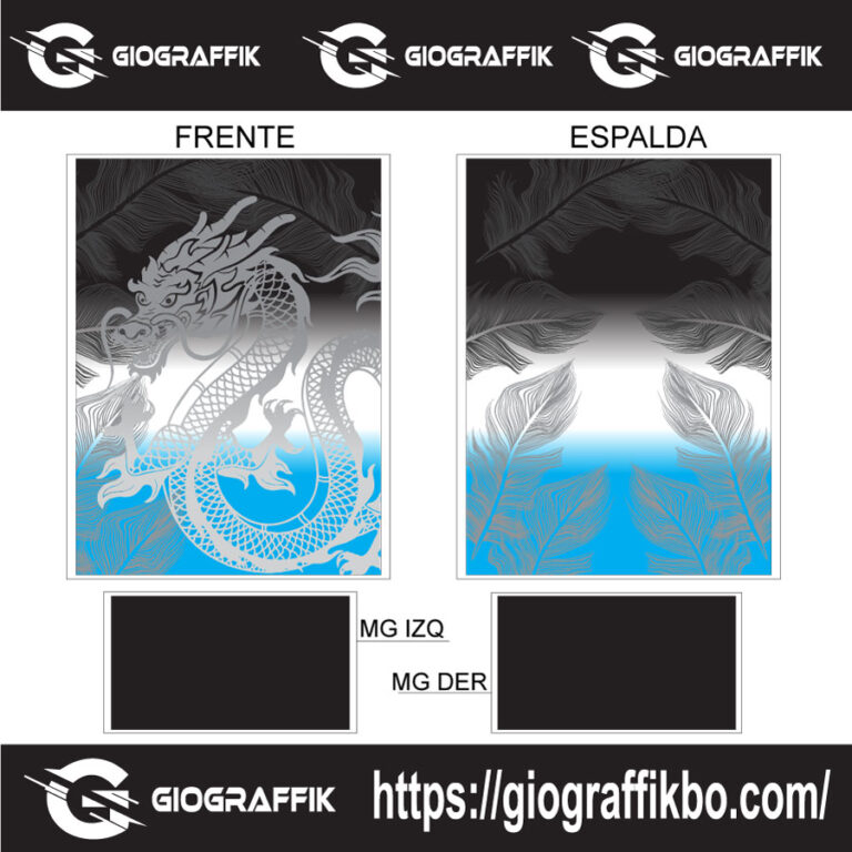 DRAGON GRIS DEGRADE CELESTE BLACK HOJAS - Giograffikbo